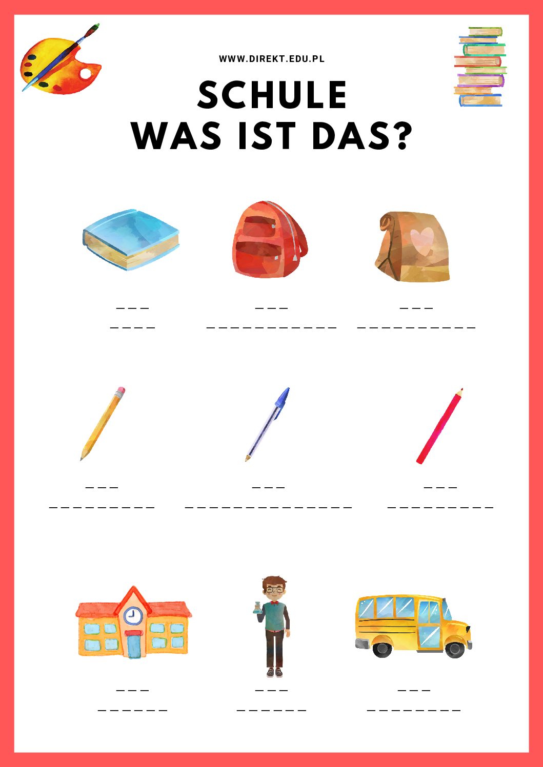 Schulsachen Arbeitsblatt - DIREKT szkoła języka niemieckiego